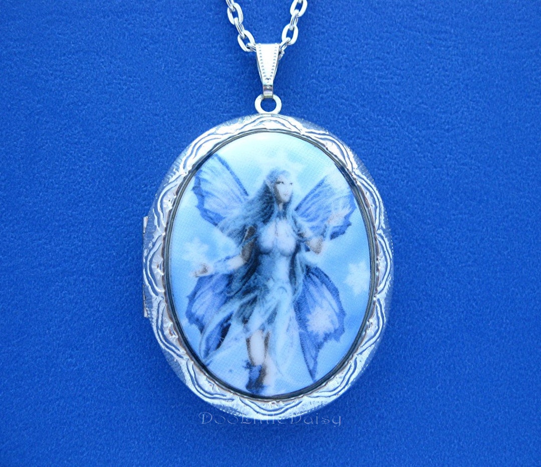 Large Porcelain Blue FAIRY Elf Cameo Costume Jewelry Silvertone Locket ...