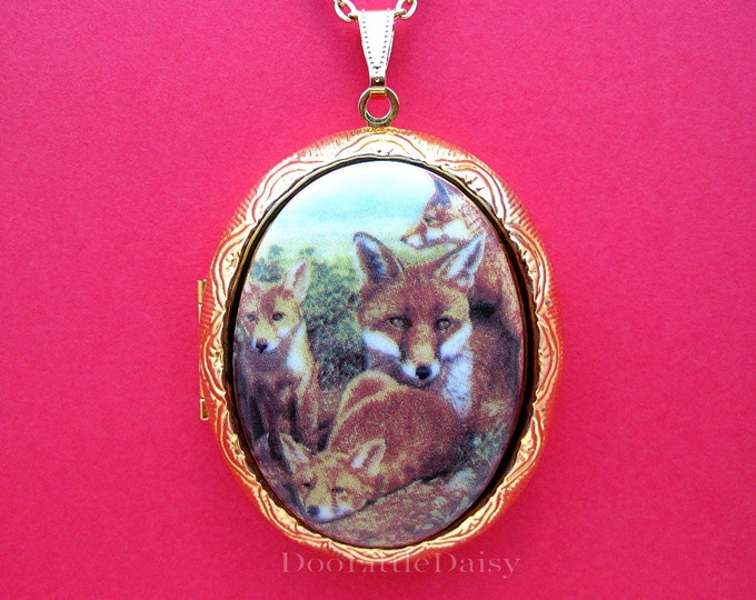 Porcelain Red FOX Family Mom & 3 Pups Foxes Cameo Costume Jewelry ...
