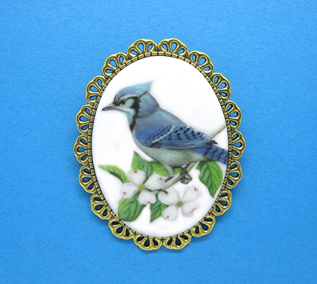 Beautiful Porcelain BLUEJAY Blue Jay BIRD and Dogwoods Cameo Costume ...