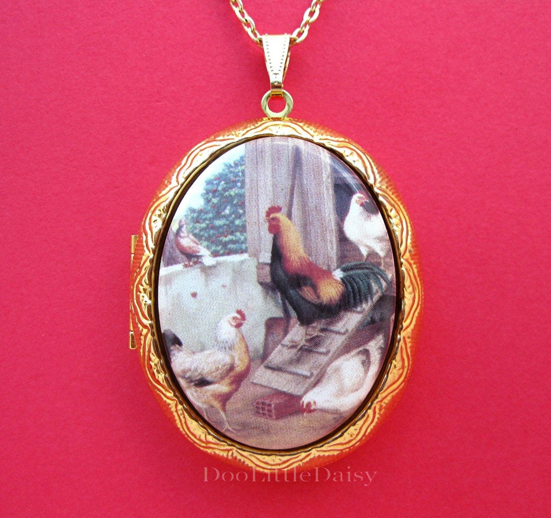 Large Porcelain Rooster & 4 Hens in Chicken Coup Bird Cameo - Etsy