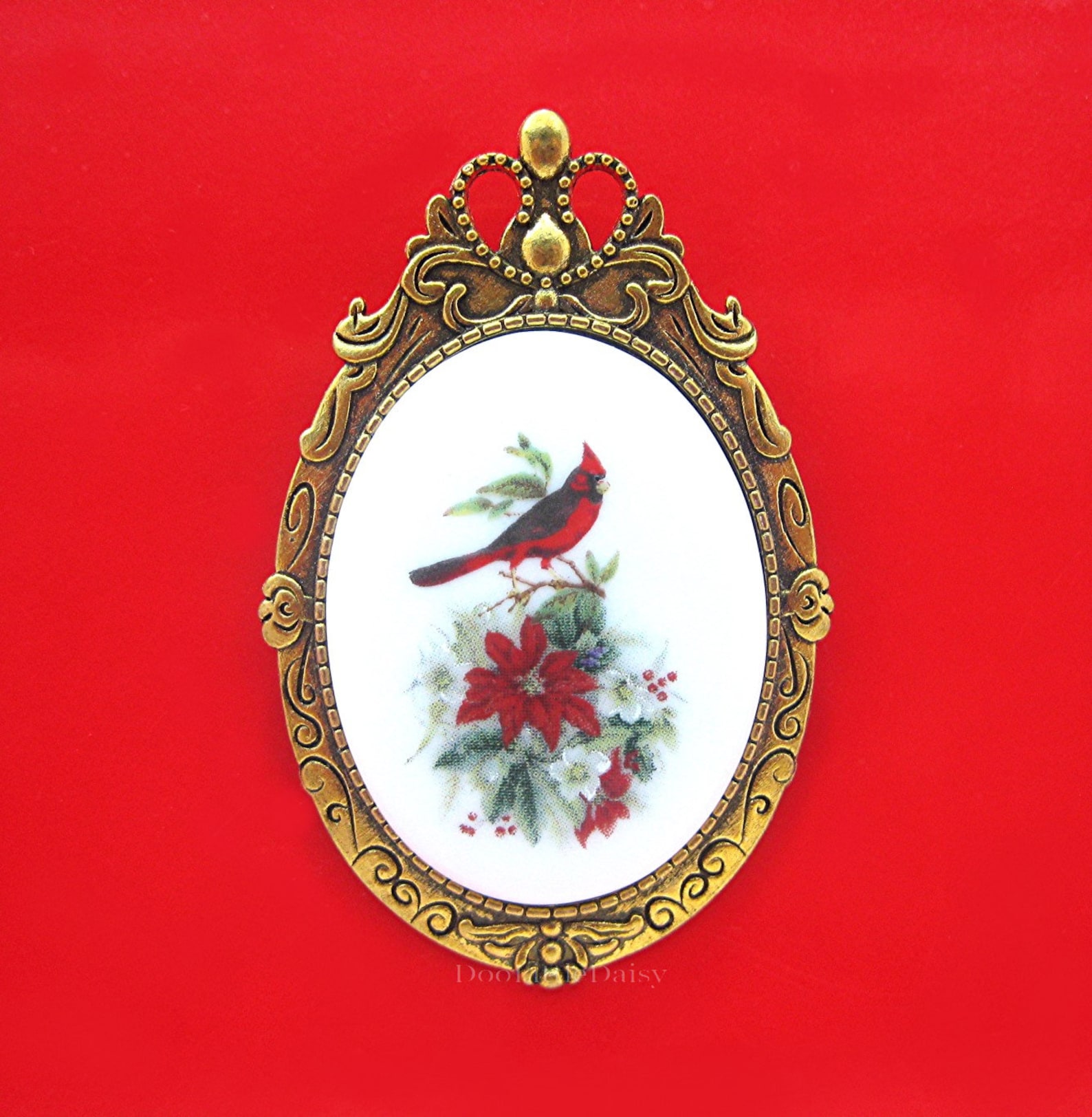 Porcelain Cameo Male Red Bird or Cardinal on a Christmas - Etsy