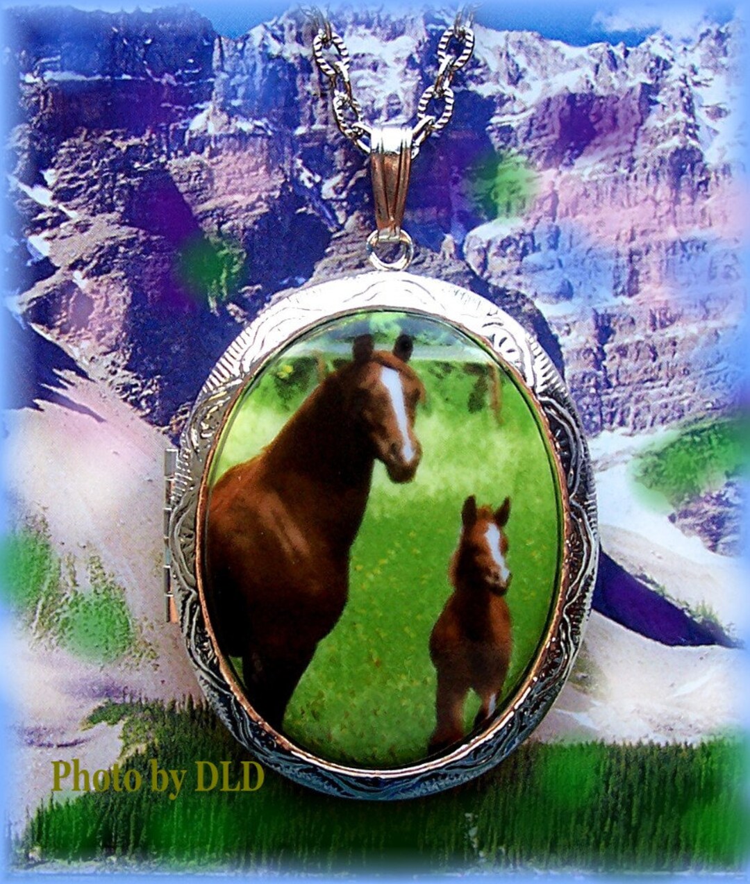 Large Porcelain Brown SADDLEBRED HORSE & Foal Colt Green Meadow Cameo ...