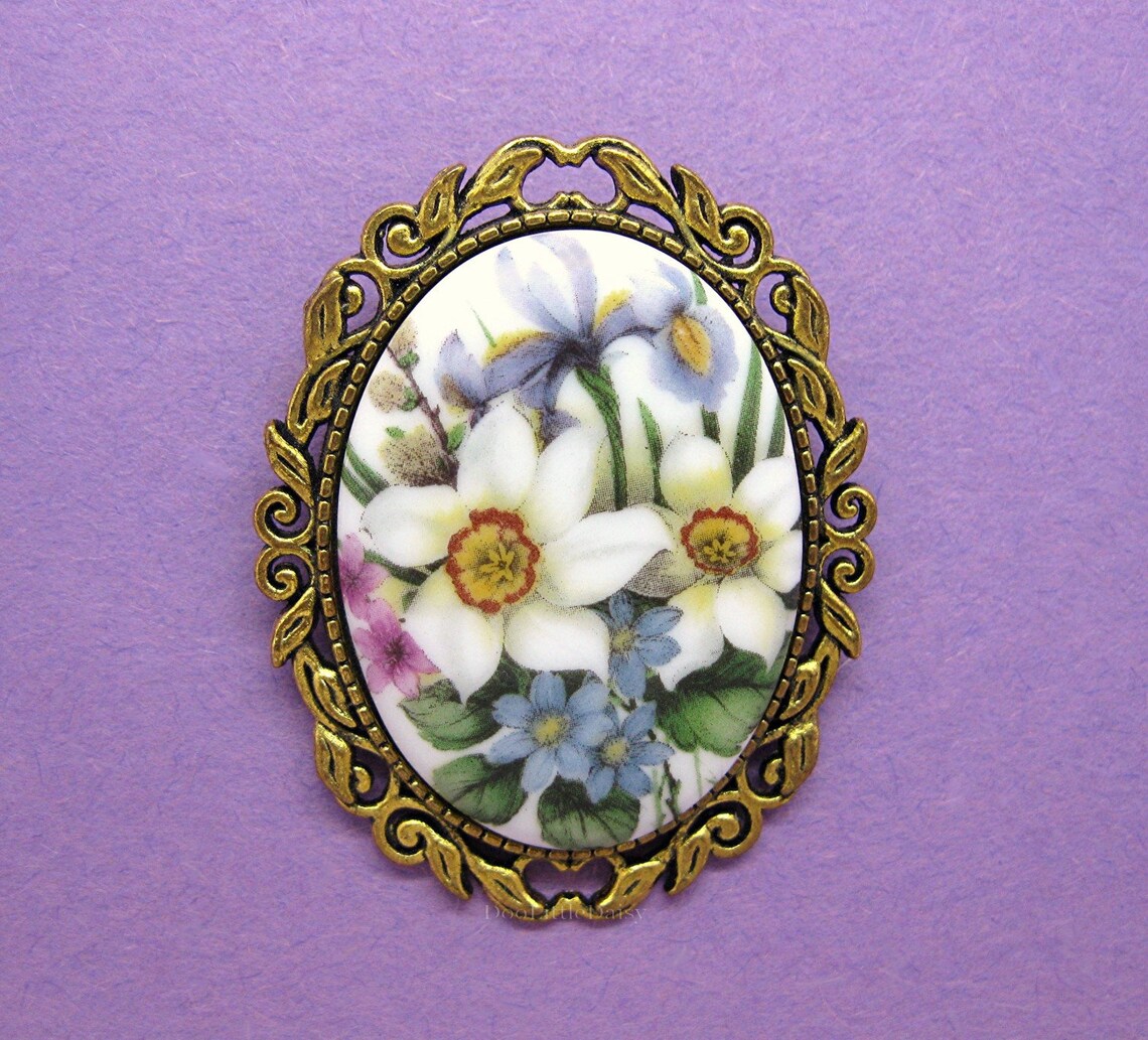 Porcelain Cameo Daffodil Jonquil Iris Bouquet Spring Easter Flower ...