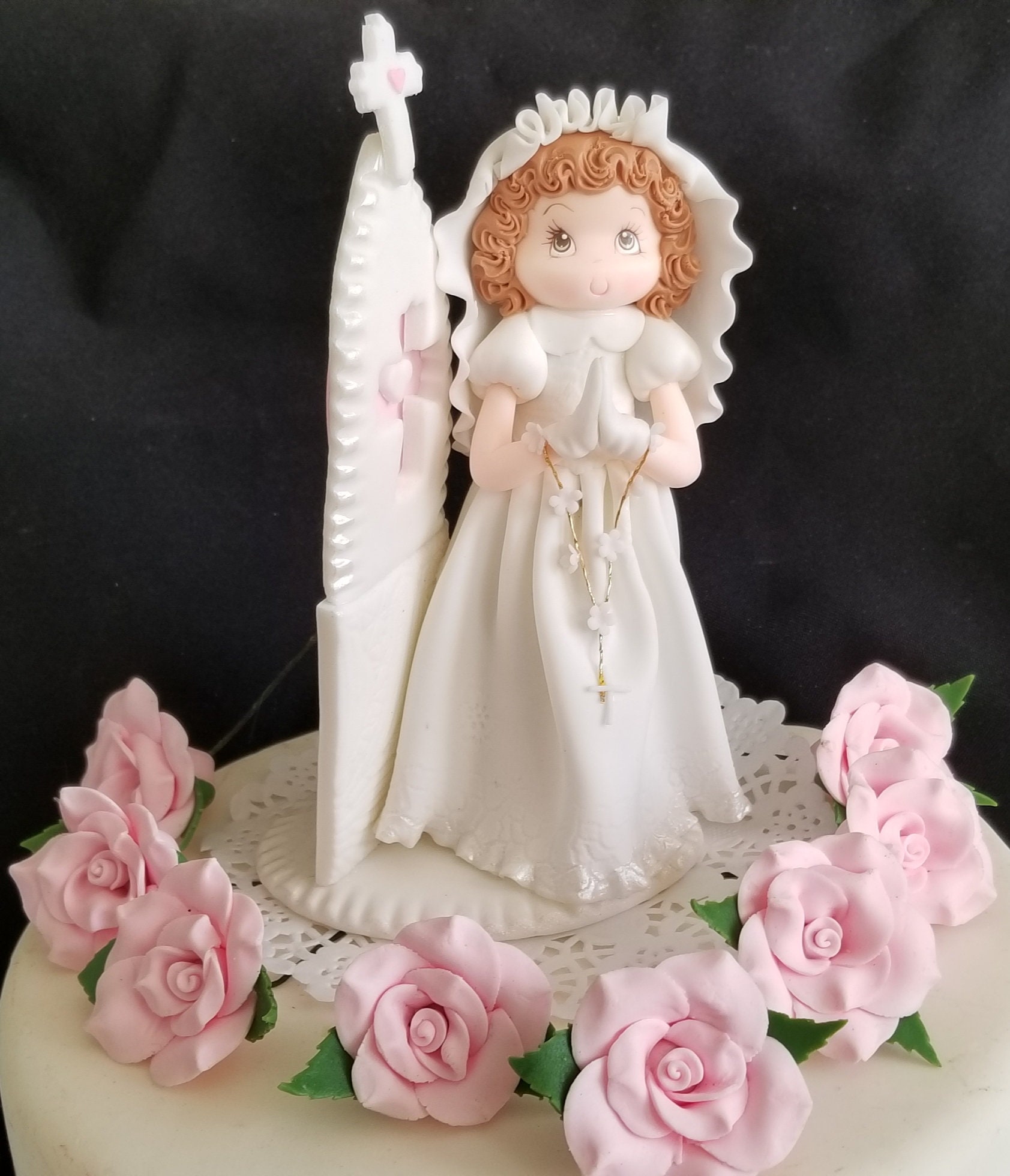 First Communion Baby Boy Cake Topper Pink Rosary Cake - Etsy
