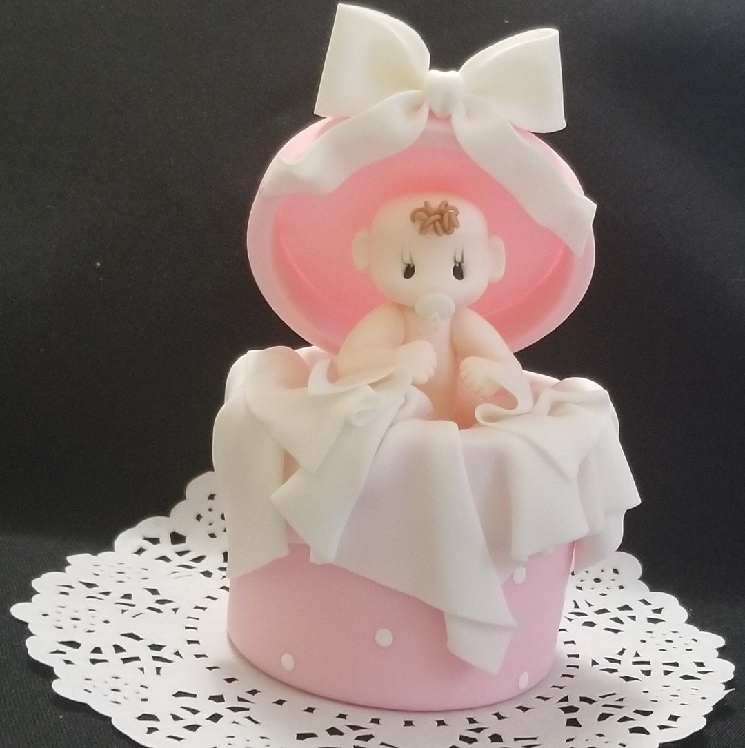 Baby Girl Cake Topper, Baby Girl Surprise Box Cake Topper, Pink Grey ...