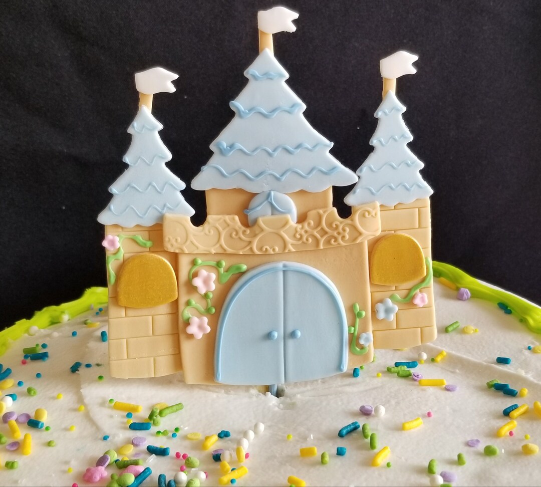 Princess Cake Topper, Princess Birthday Party, Blue Silver Castle Cake ...