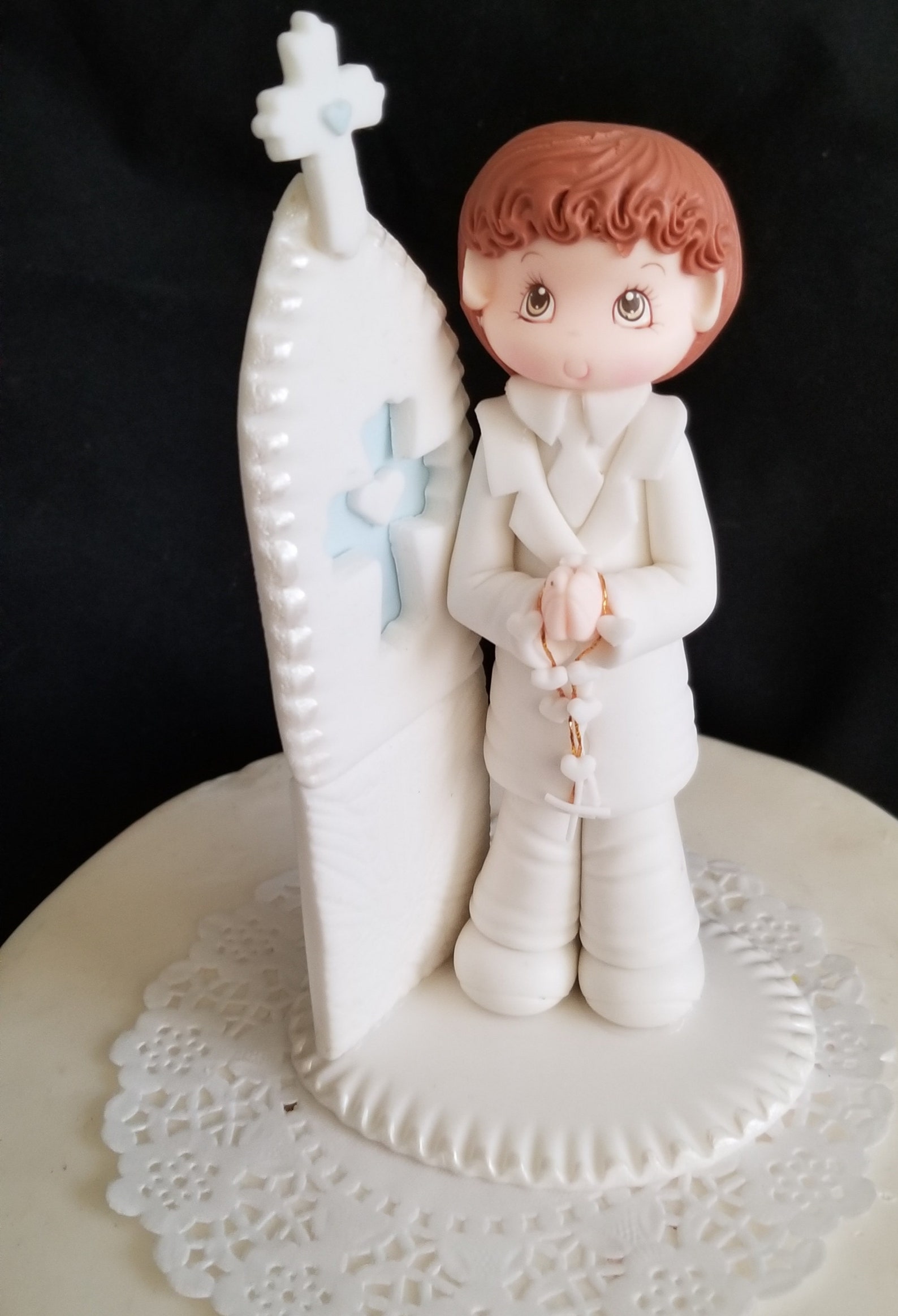 First Communion Baby Boy Cake Topper Pink Rosary Cake - Etsy