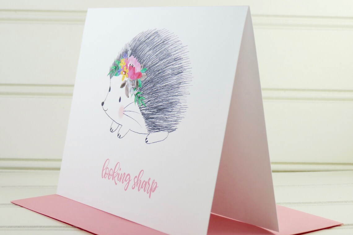 Hedgehog Card Hedgehogs Card Looking Sharp Card | Etsy