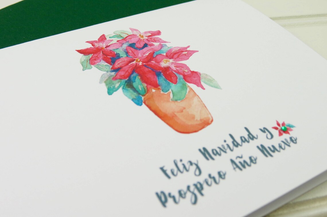 Spanish Christmas Card Poinsettia Christmas Card Feliz - Etsy
