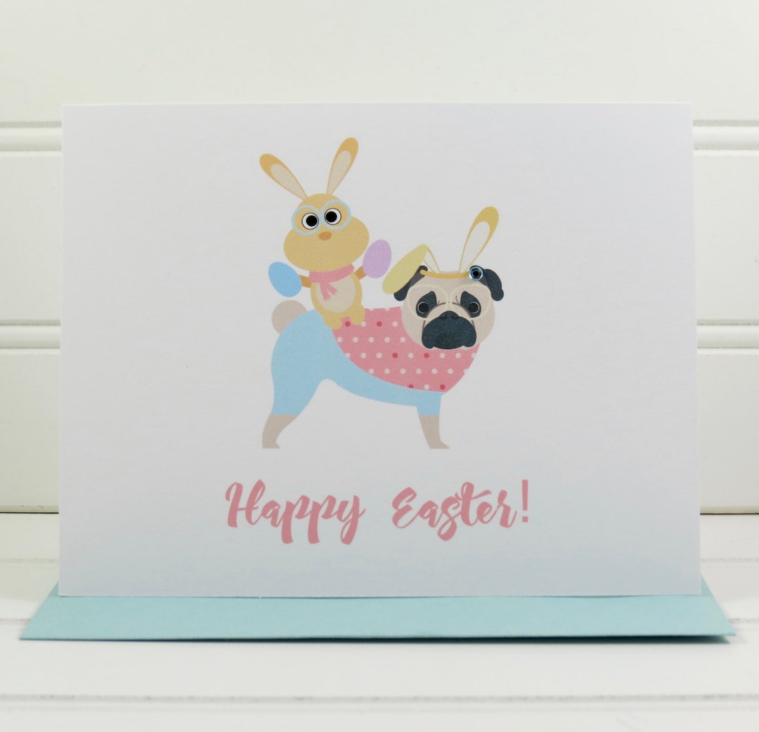 Dog Easter Card, Happy Easter Card, Dog Card, Pug Card, Easter Dog, Dog ...