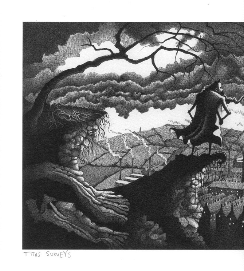TITUS SURVEYS SALTAIRE, Gothic Landscape, Signed Giclee Print, Pen ...