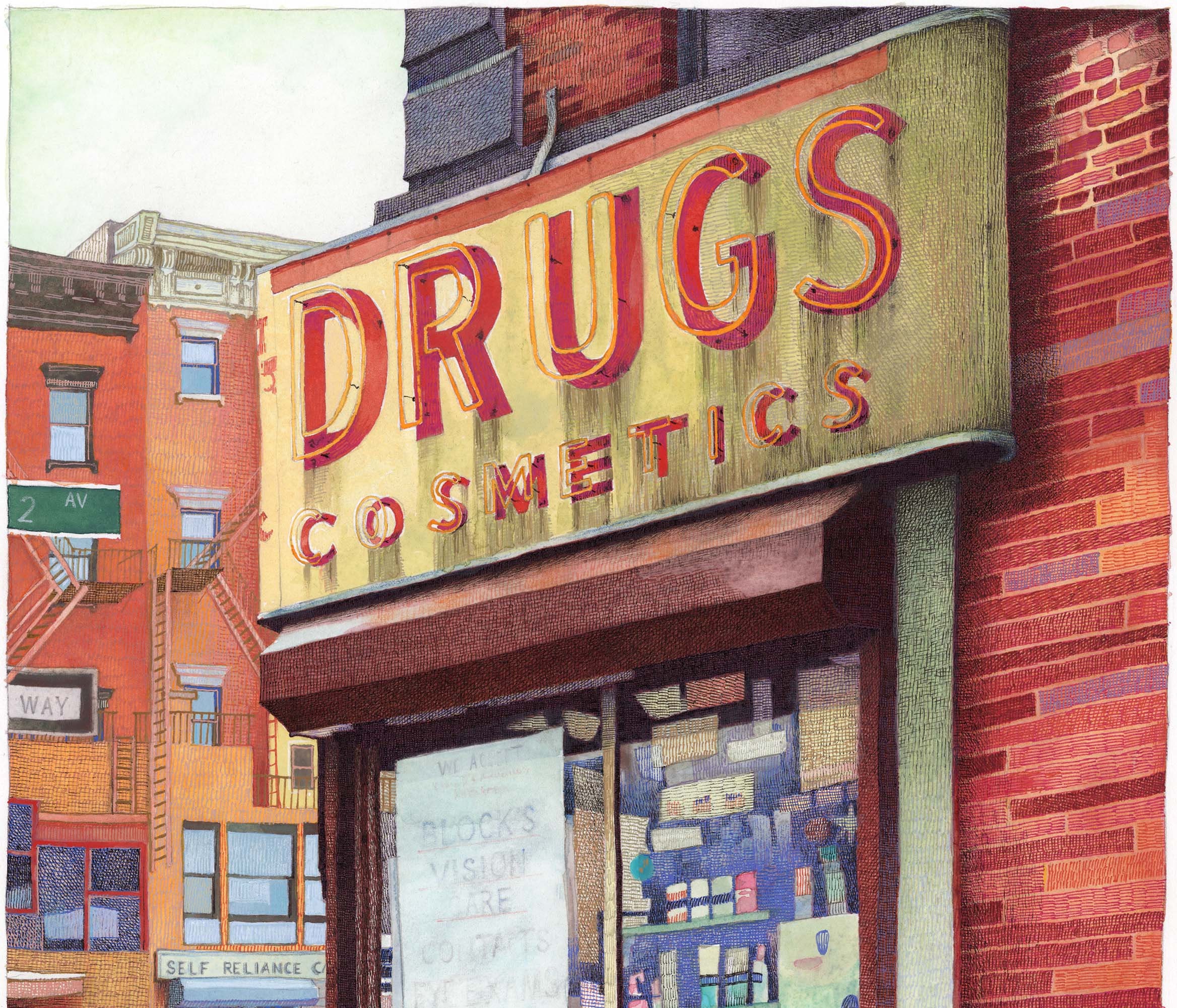 NEW YORK Print Drugstore Painting, Manhattan Sketch, Limited Edition ...