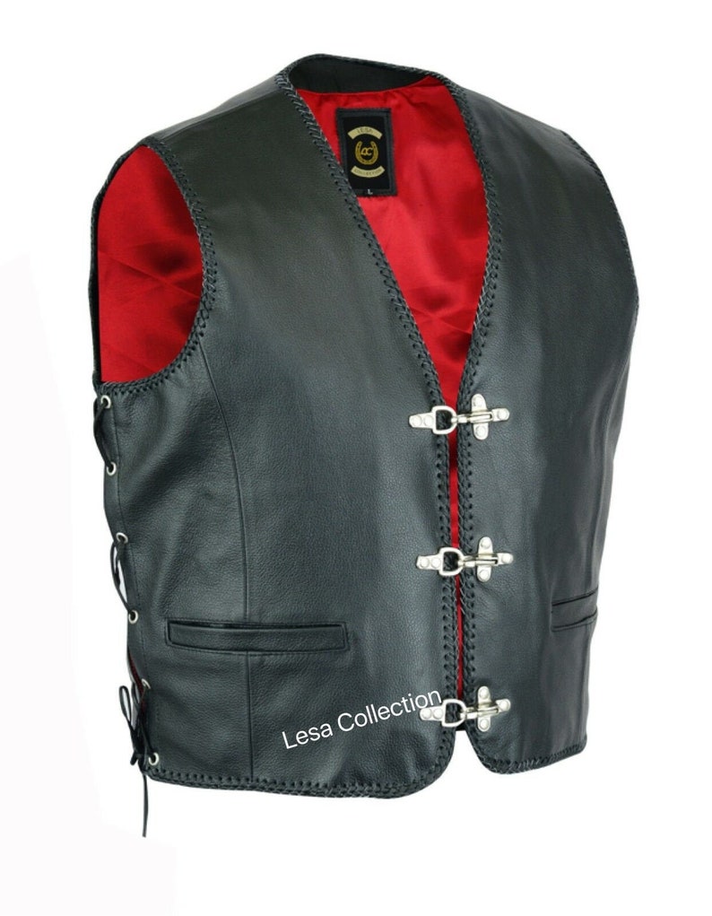 Mens Leather Waistcoat Biker Vest Braided Fish Hook Buckle | Etsy UK