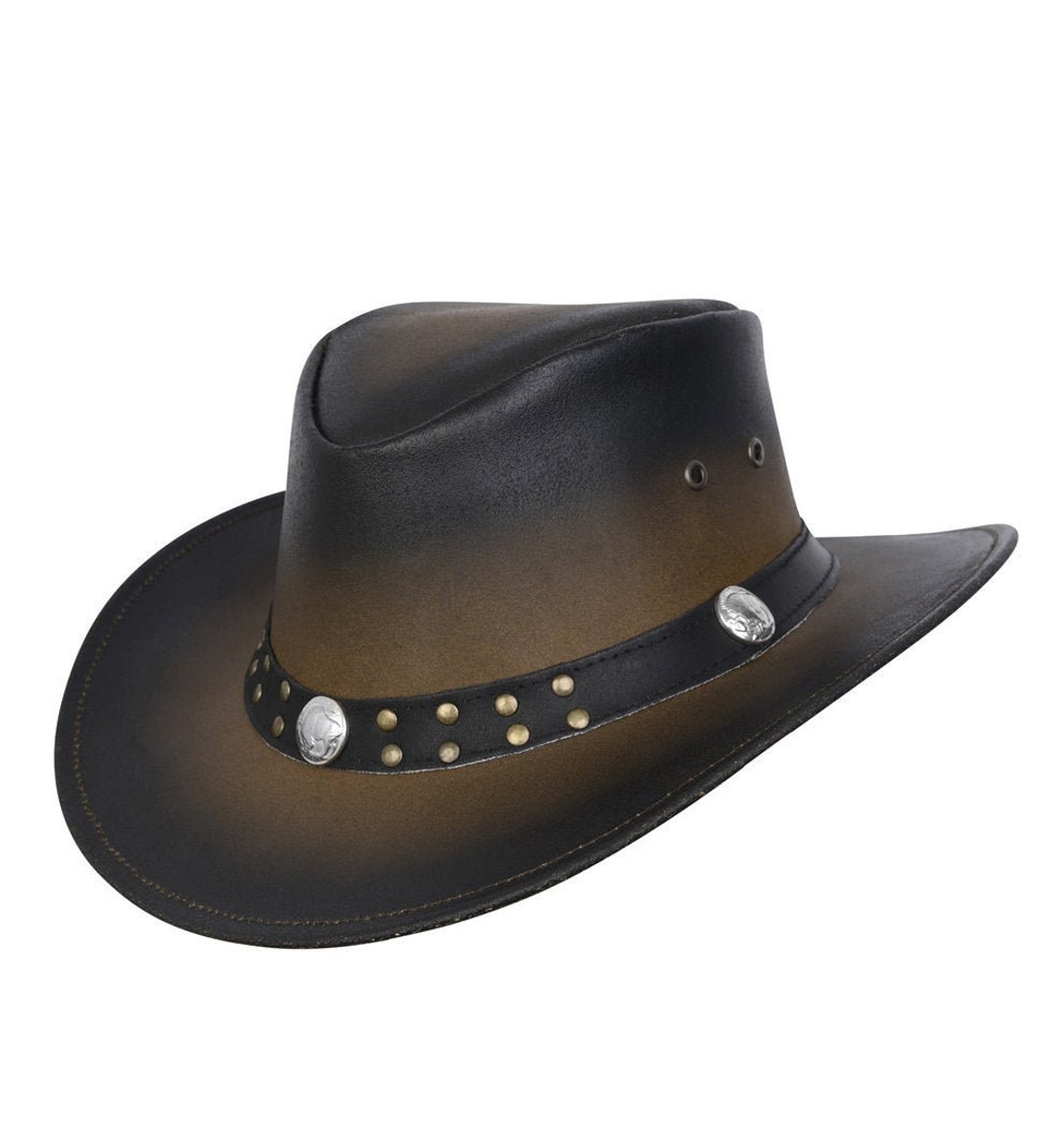 Leather Cowboy Bush Hat Western Style Australian Style Hat With Smoked ...