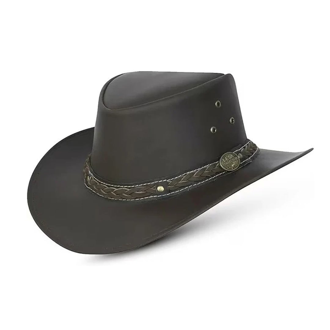 Leather Hat Aussie Bush Australian Western Style Brown Classic Western ...