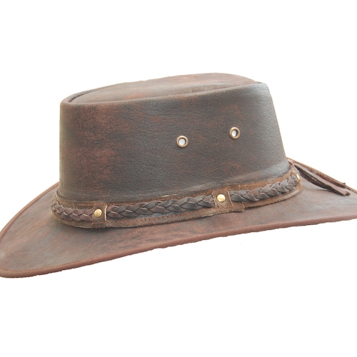 Australian Aussie Hat Leather Distressed Crushable - Etsy