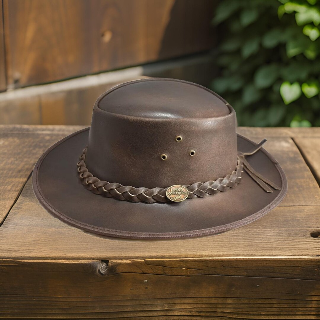 Aussie Western Cowboy Leather Outback Bush Hat Brown Distressed ...