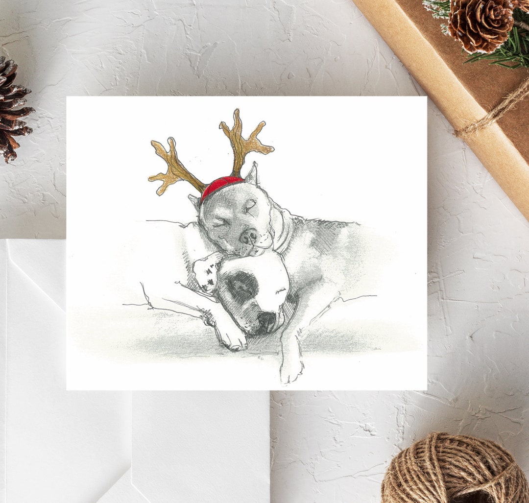 Pit Bull Christmas Card: Original Drawing Holiday Card - Etsy