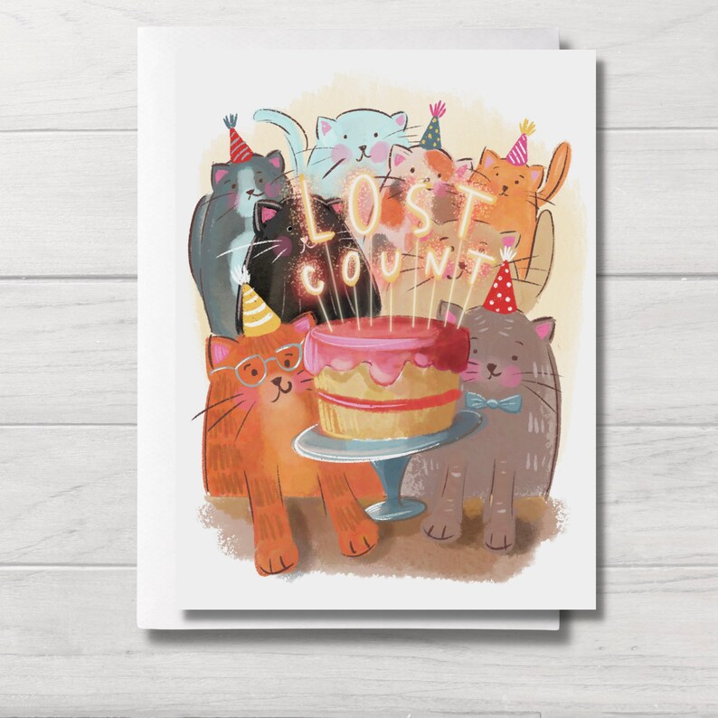 Funny Cat Birthday Card: Cats and Cake Art - Etsy