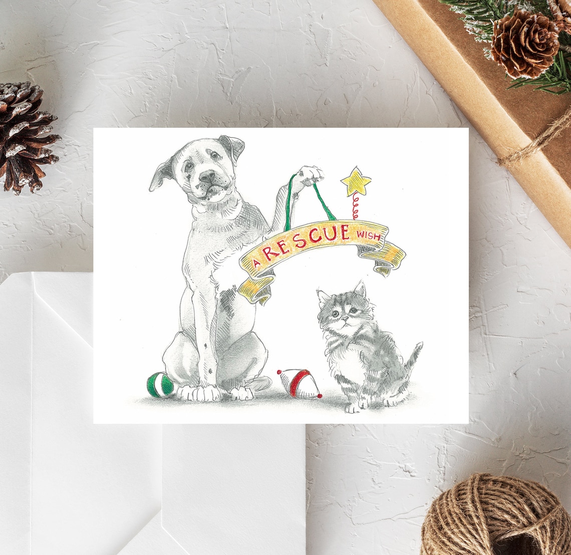 Rescue Holiday Card Animal Rescue Christmas Card Pet | Etsy