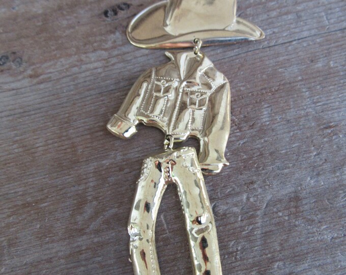NOS 80s 90s Gold Tone Western Cowgirl Brooch | Novelty Articulated ...
