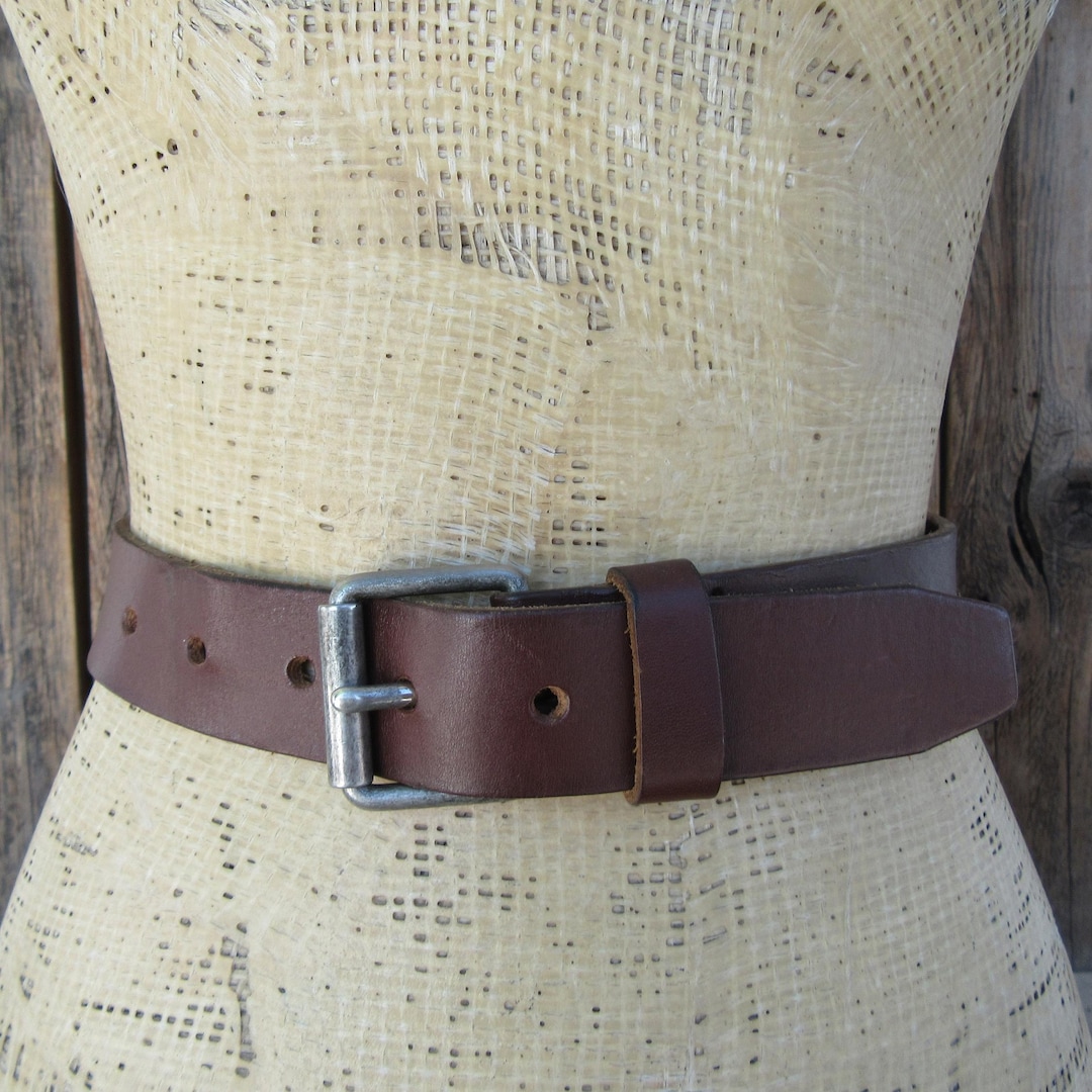 90s Dark Cognac Cinnamon Brown Leather Roller Buckle Belt | Thick ...