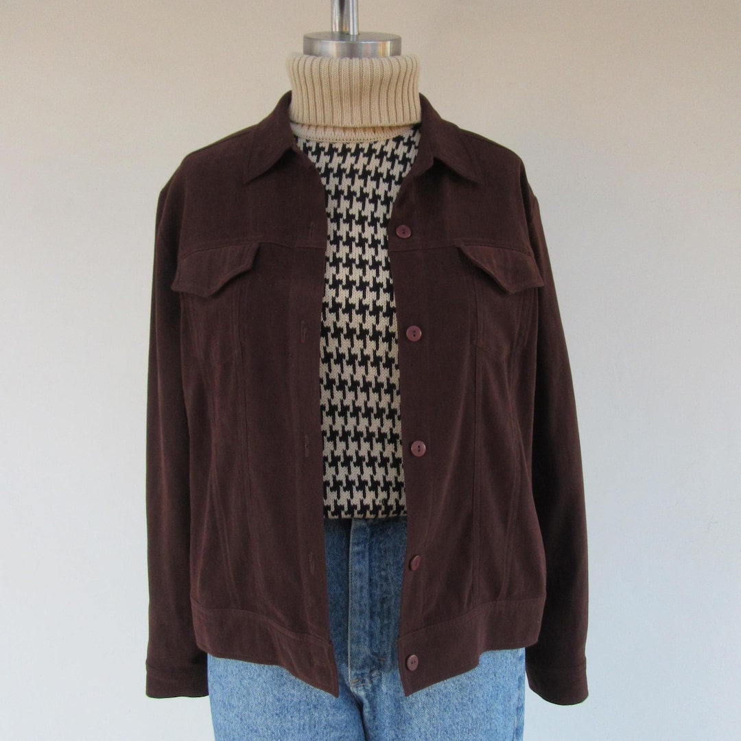 90s Espresso Ultra Suede Lightweight Jacket | Brown Boxy Button Front ...
