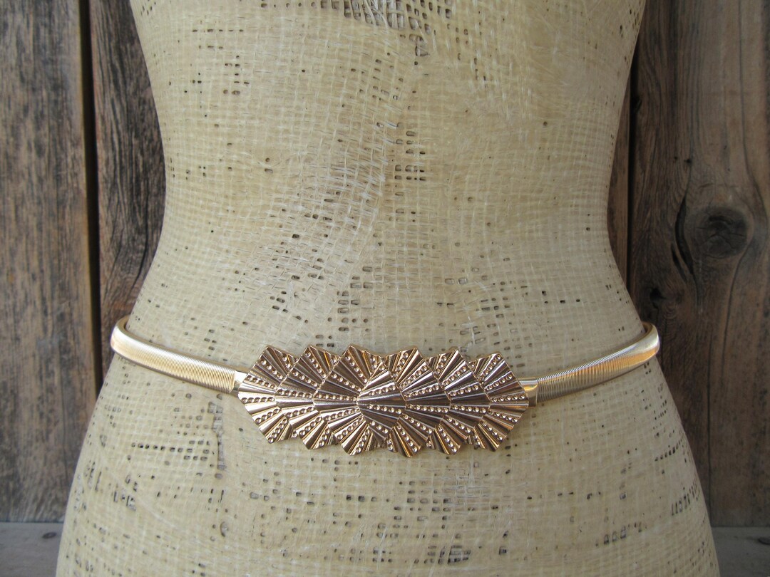 1990s Gold Metal Stretch Belt | 80s 90s Ring Art Deco Revival Gold Tone ...