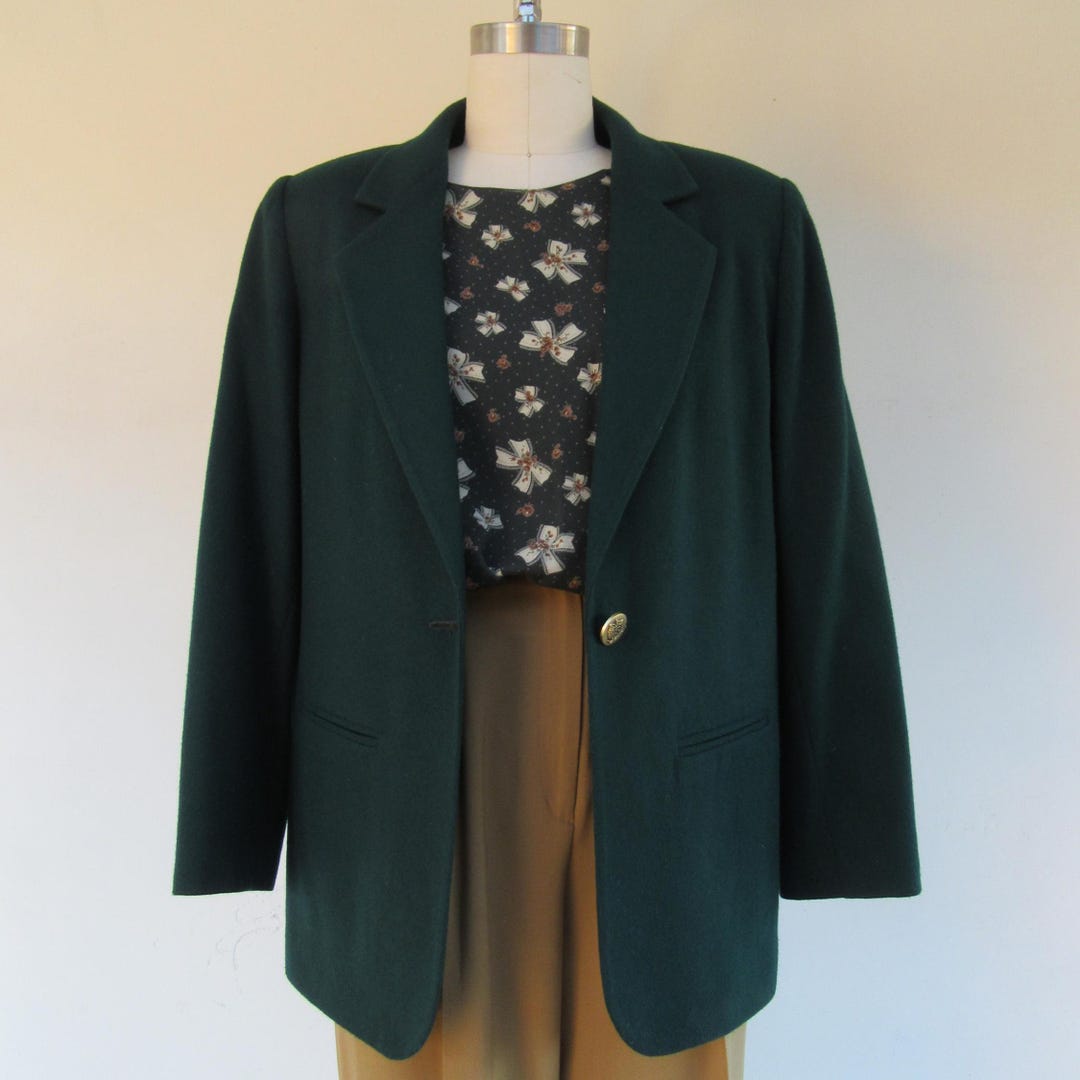90s Forest Green Wool Boxy Blazer Officecore Business Casual Power ...