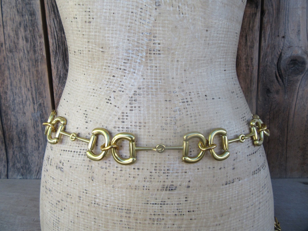 80s 90s Gold Tone Metal Horse Bit Chain Belt | Gold Statement Belt ...