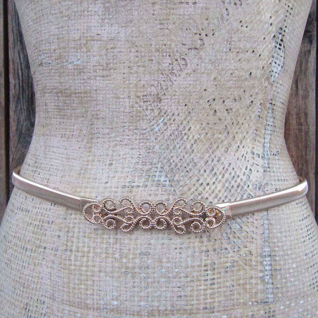 1990s Gold Metal Stretch Belt | 80s 90s Curlicue Filigree Buckle Art ...