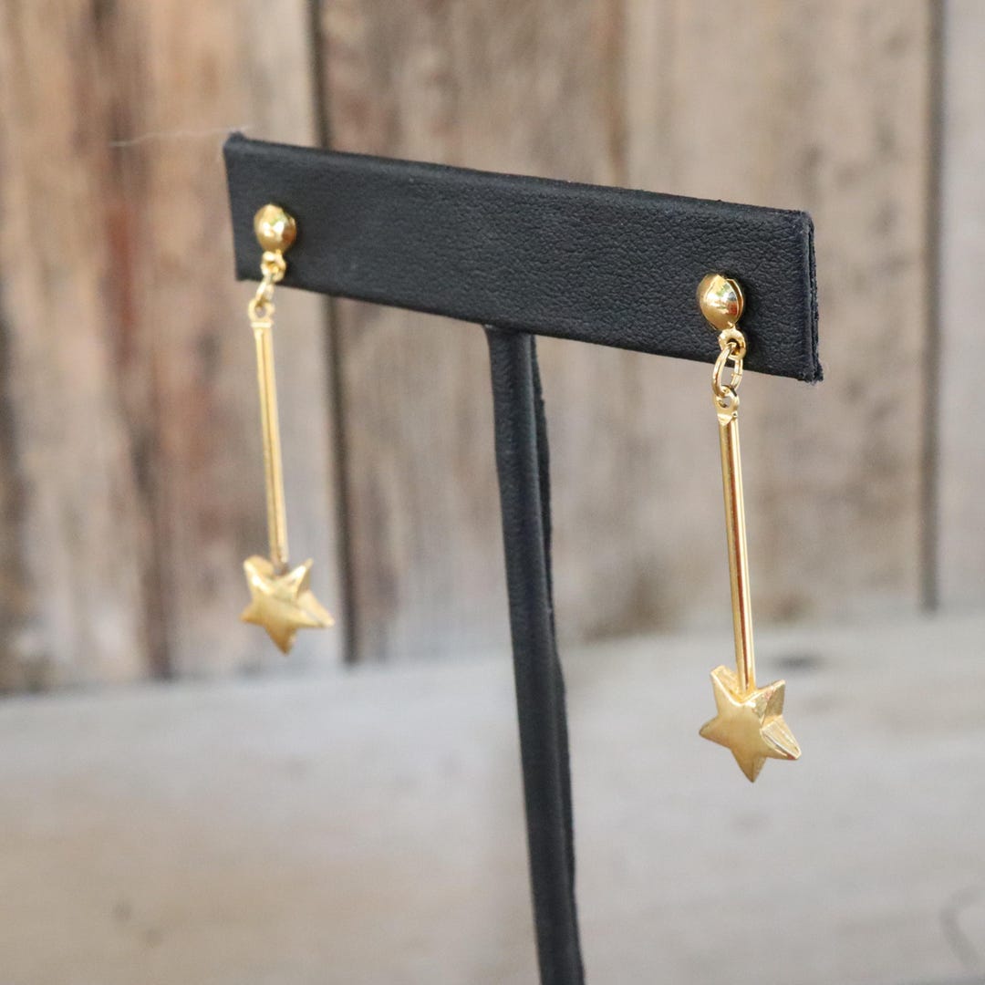 70s 80s Star Dangle Stick Modernist Earrings | Star Dangle Earrings - Etsy