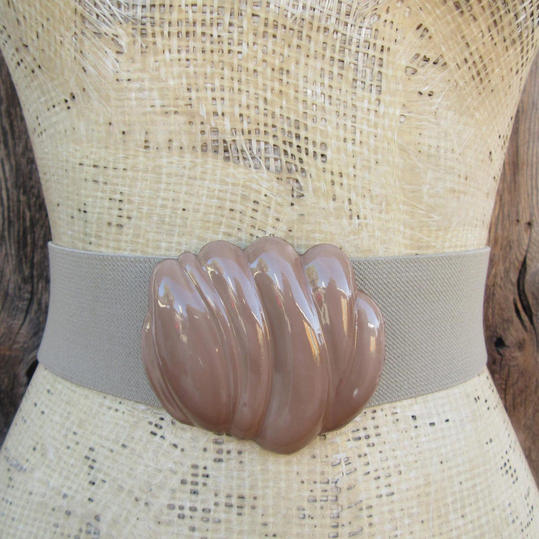 1980s Tan Taupe Stretch Waist Belt | 80s Resin Art Deco Revival ...