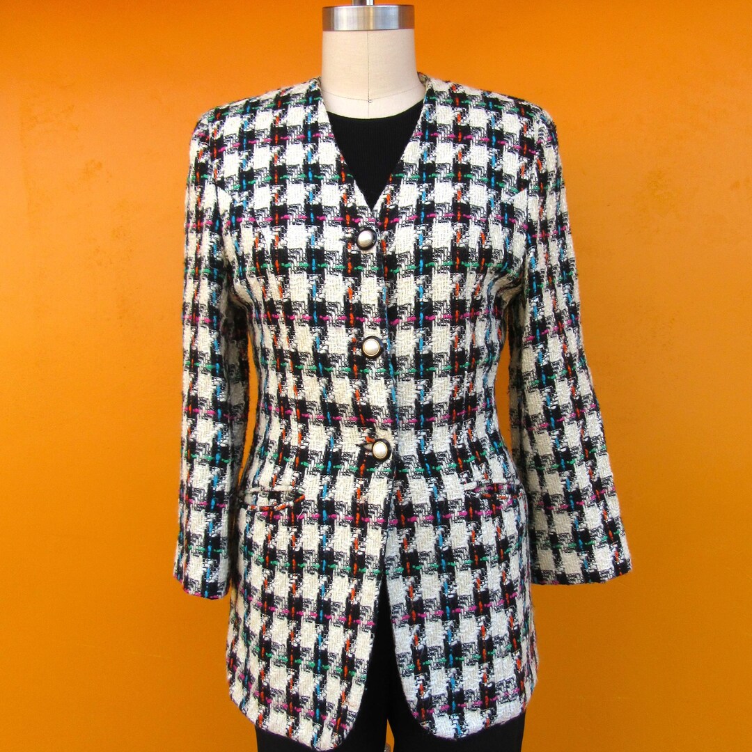 90s Power Dressing Plaid Houndstooth Blazer | Dark Academia Business ...