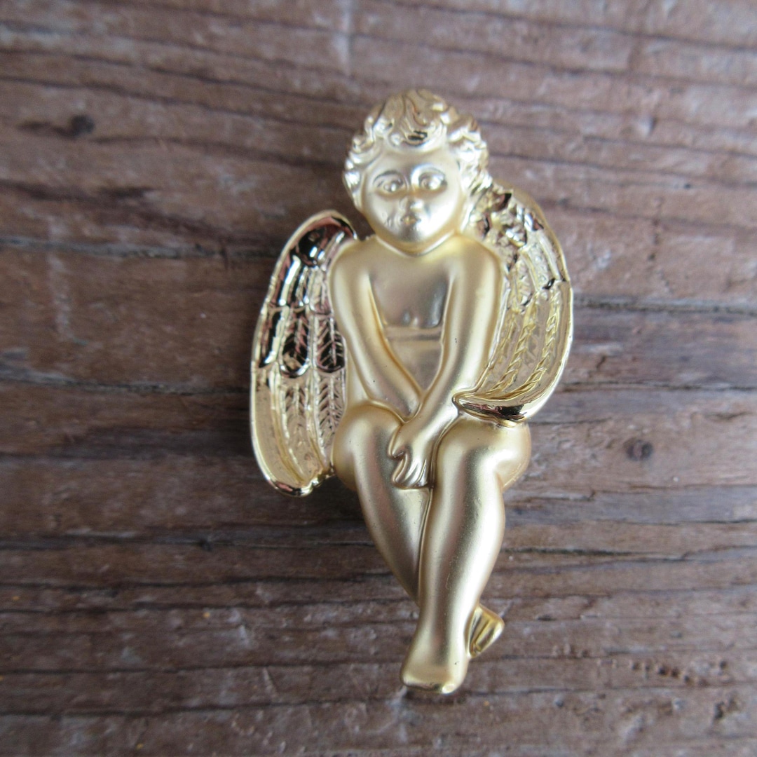 80s 90s NOS Cherub Angel Gold Tone Brooch | Matte and Shiny Gold Tone ...