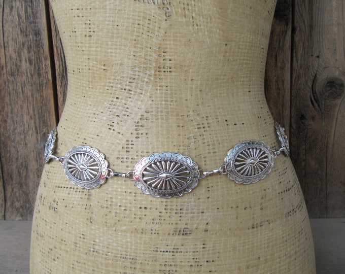 80s 90s Metal Concho Belt Faux Silver Southwest Cowgirl Cowboy Silver ...