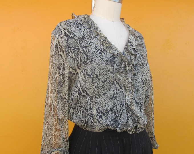90s All Silk Snake Snakeskin Animal Print Button Down Sleeve Blouse ...