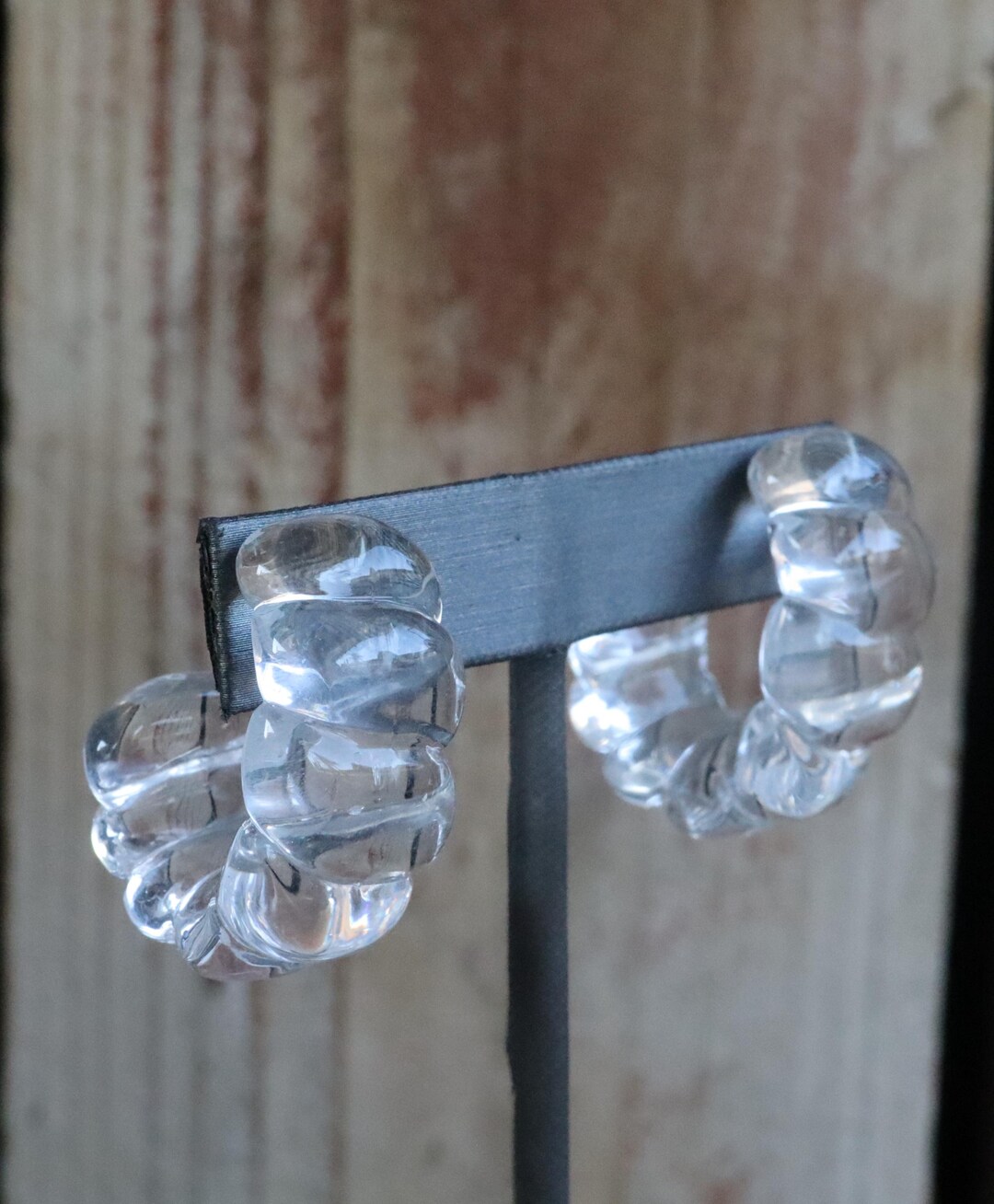80s 90s Large Oval Resin Earrings | Chunky Clear Resin Resin Hoop ...