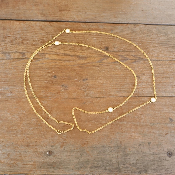 70s Long Gold Tone Layering Chain Statement Necklace … - Gem