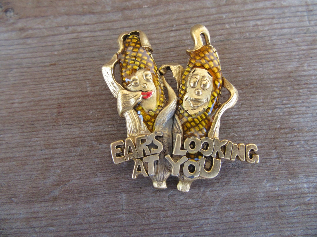 NOS 80s Chunky Gold Tone Novelty Corn Brooch | Humorous Funny Joke Pin ...