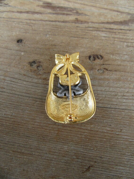 NOS 80s Chunky Gold Tone Cat Brooch | Novelty Cat Kit… - Gem