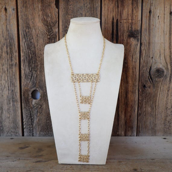 60s 70s Chunky Baroque Mod Chunky Chain Panel Necklac… - Gem