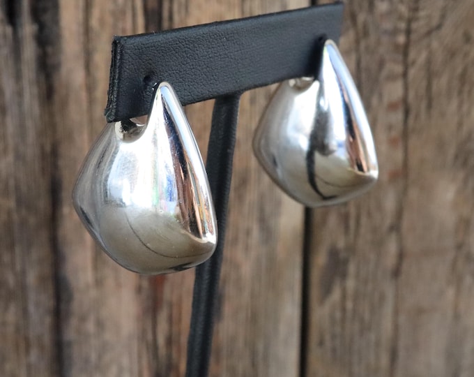 90s Earrings | Hollow Silver Tone Wide Curvy Modernist Hoop Earrings ...