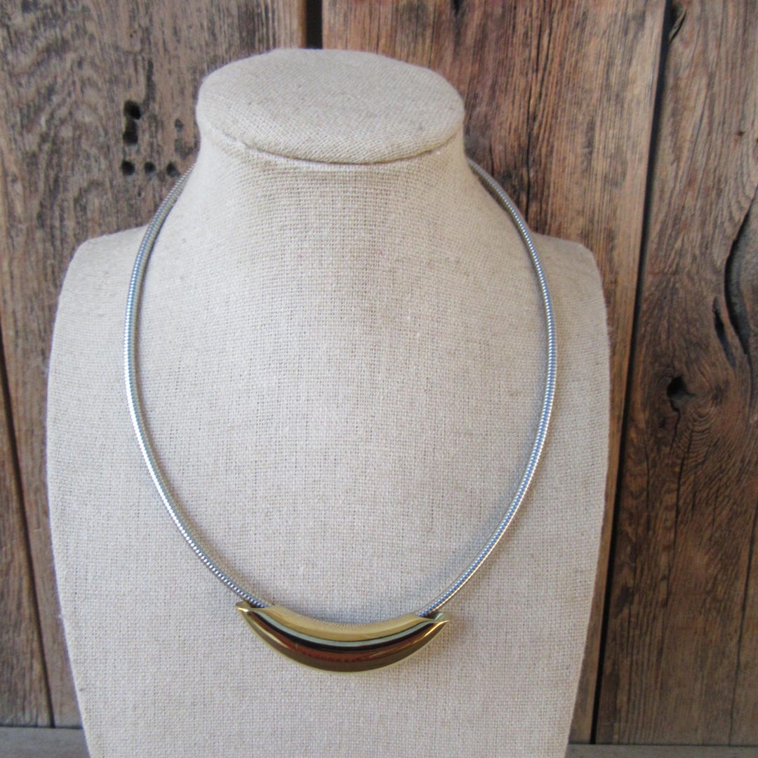 90s Silver and Gold Tone Mixed Metal Chunky Statement Necklace | Thick ...