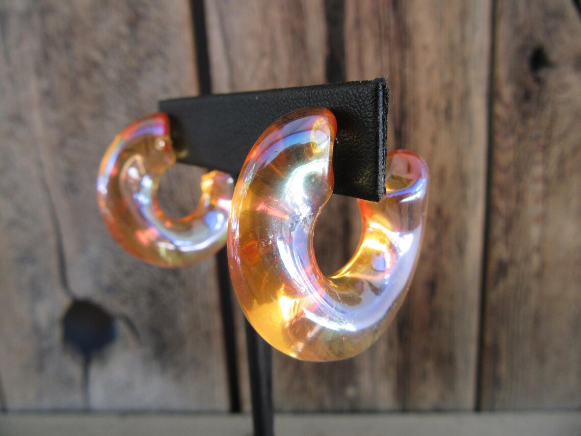 80s 90s Orange Warbled Oil Slick Resin Hoops | Chunky Resin Hoops - Etsy