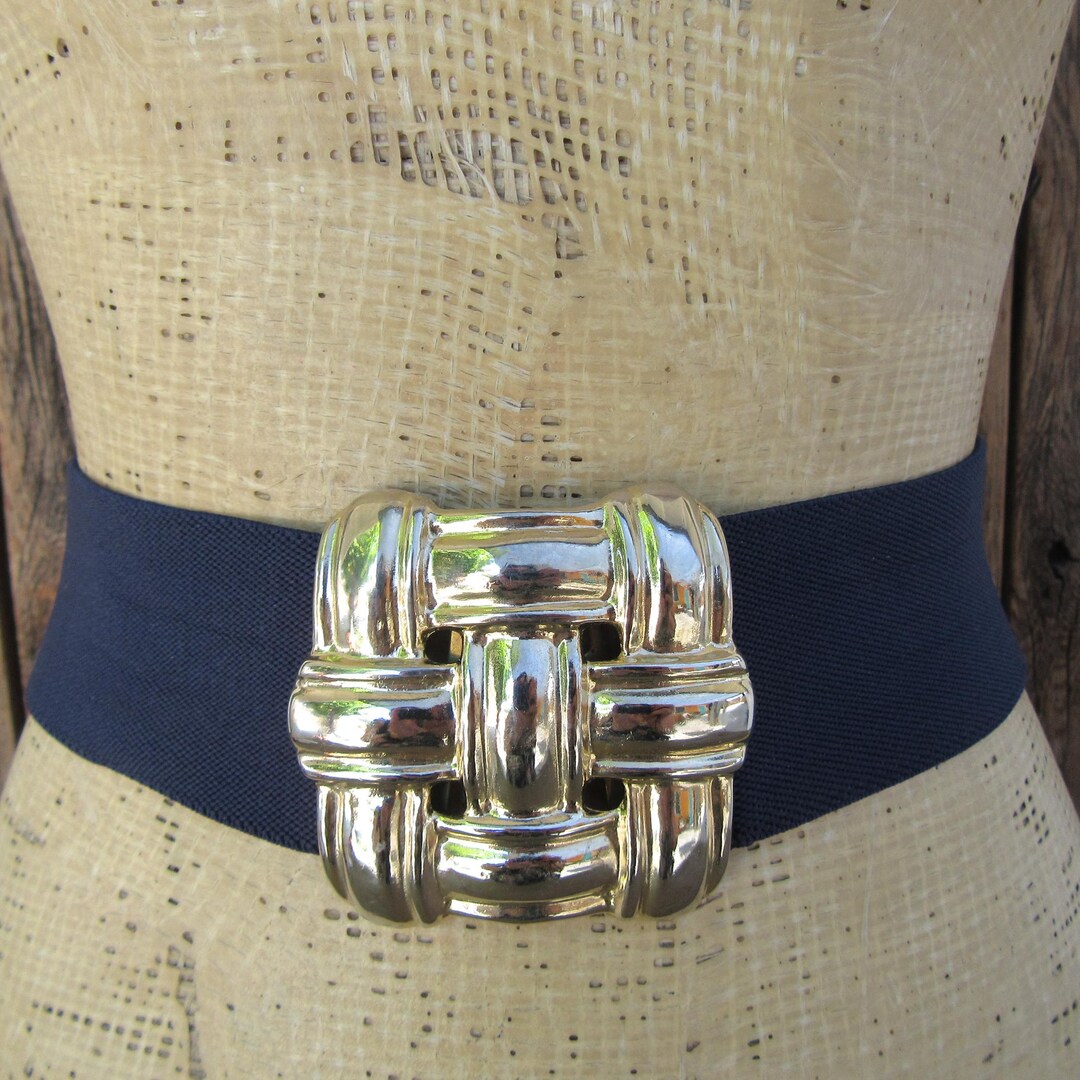 80s Navy Blue Wide Waist Belt | Stretch Belt | Cinch Belt | Ornate ...