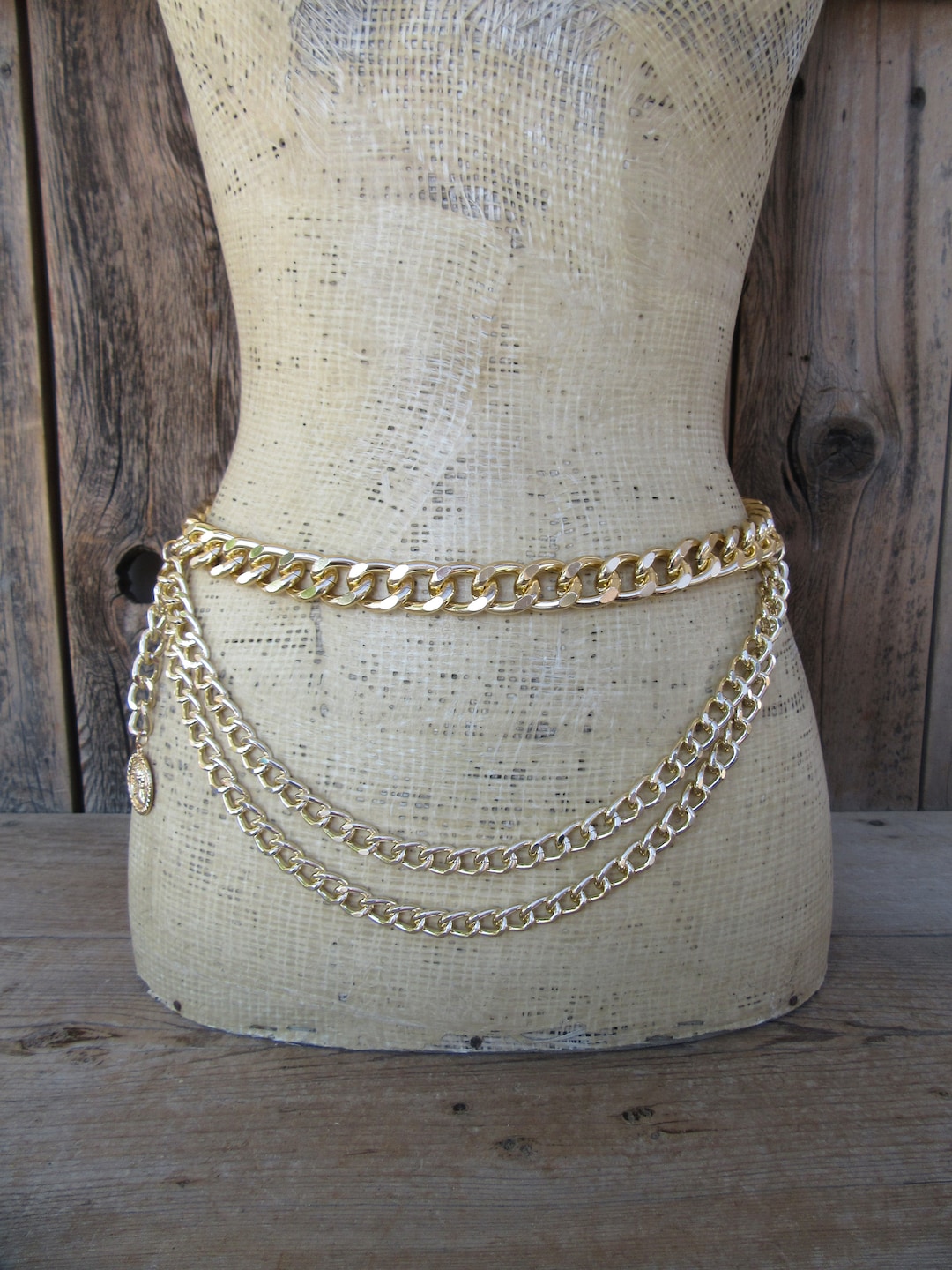 80s 90s Gold Tone Draped Chain Belt | Coin Dangle Belt | Gold Metal ...
