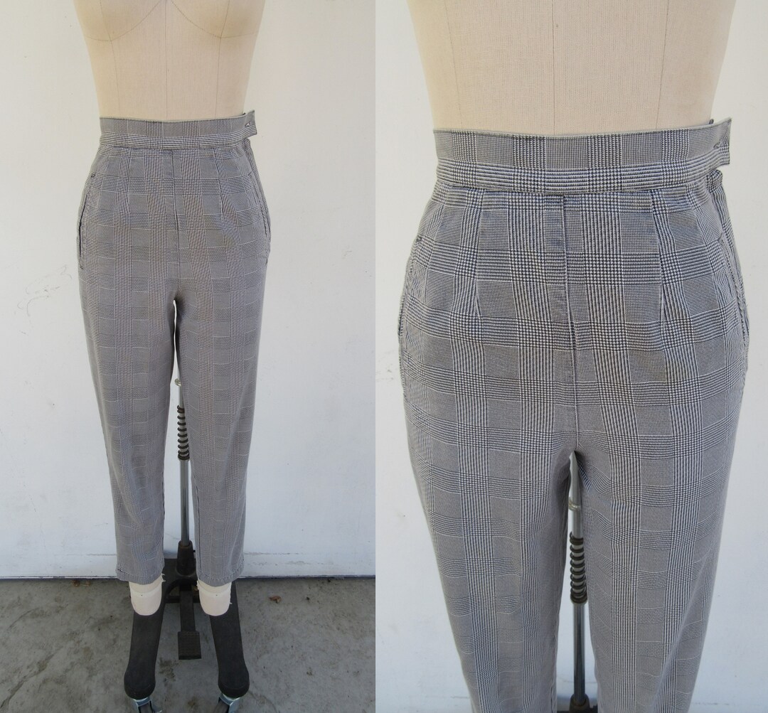 PETITE 90s High Waist FORENZA Checkered Black and White Cotton Tapered ...