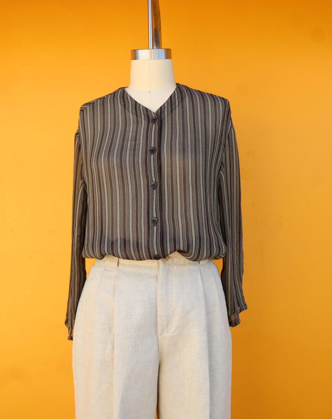 90s EMANUEL UNGARO Brown and Tan Button Down Front Striped Officecore ...
