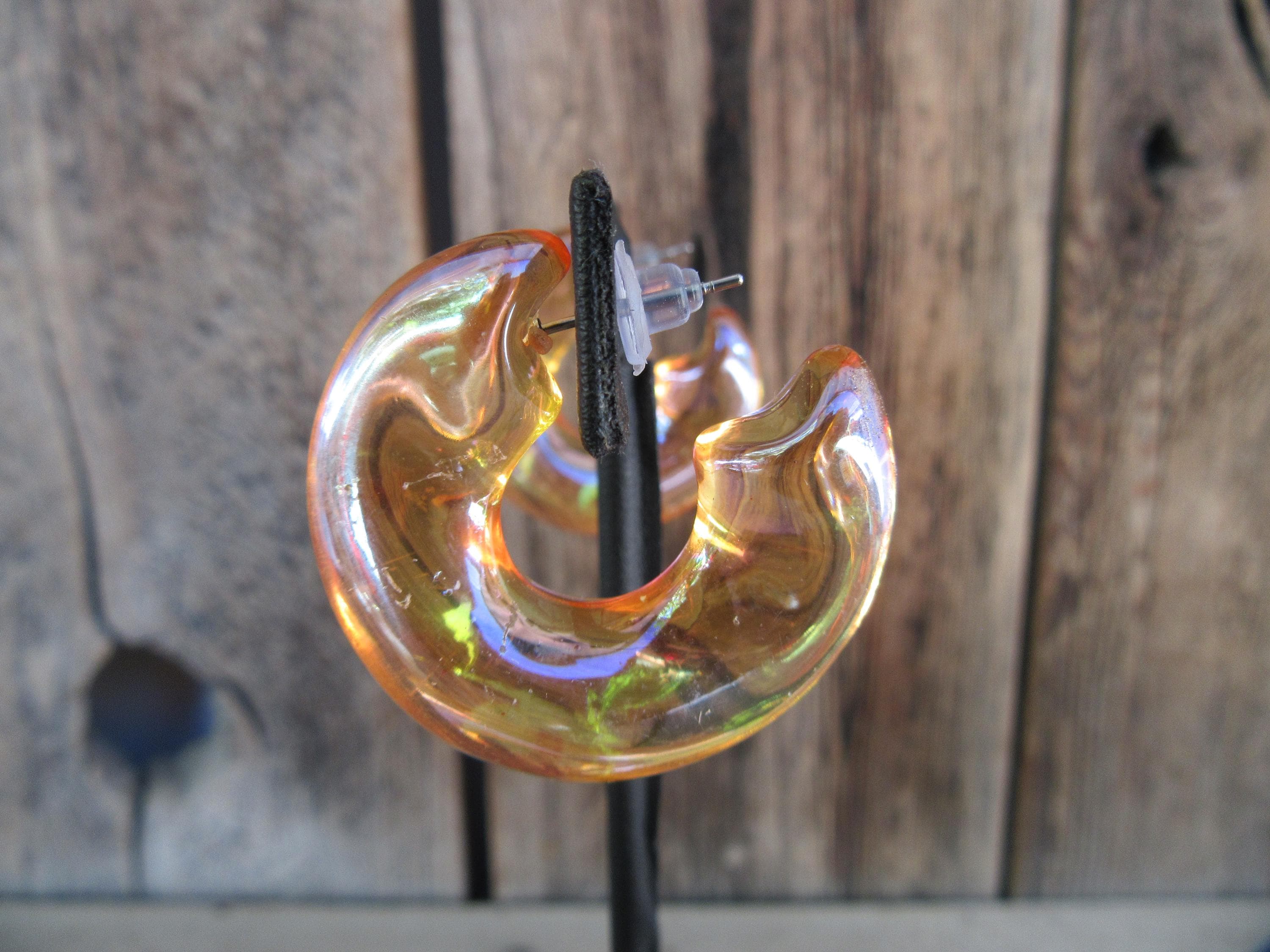 80s 90s Orange Warbled Oil Slick Resin Hoops | Chunky Resin Hoops - Etsy